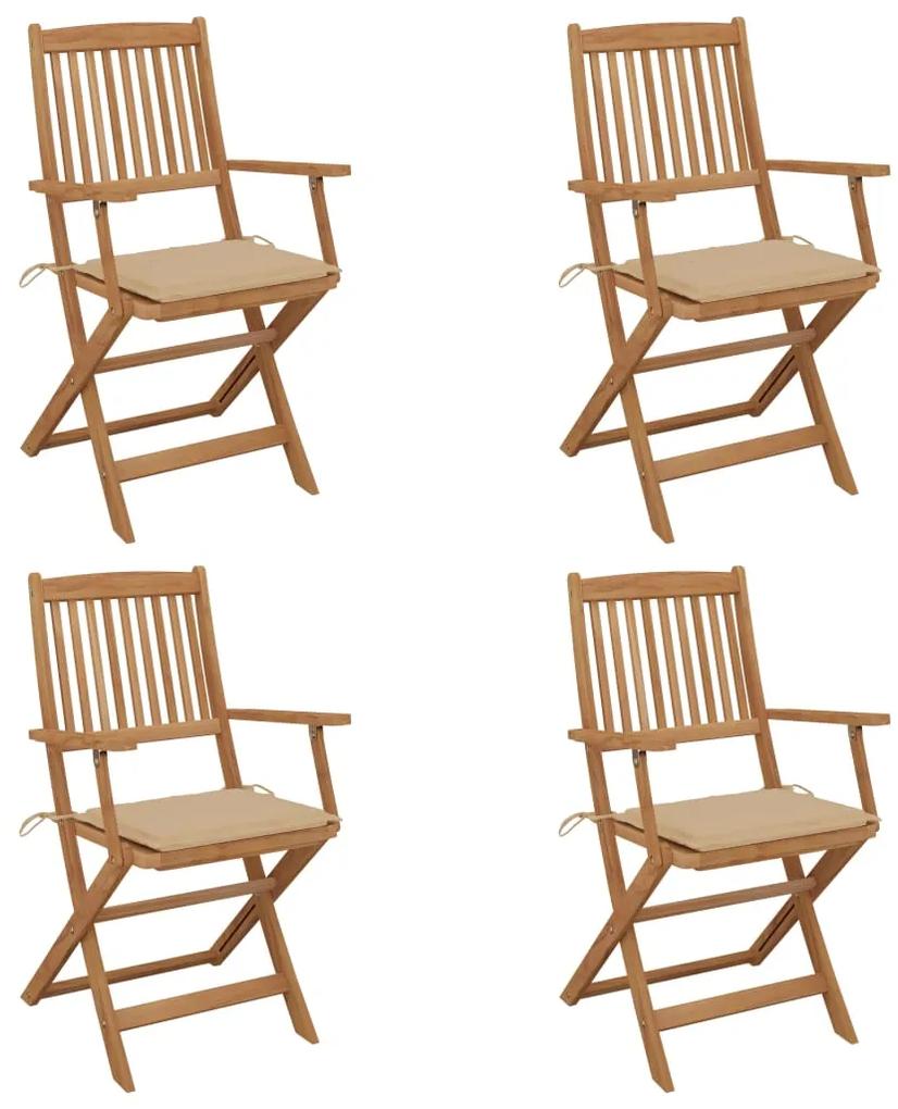 3064620 vidaXL Skládací zahradní židle s poduškami 4 ks masivní akáciové dřevo