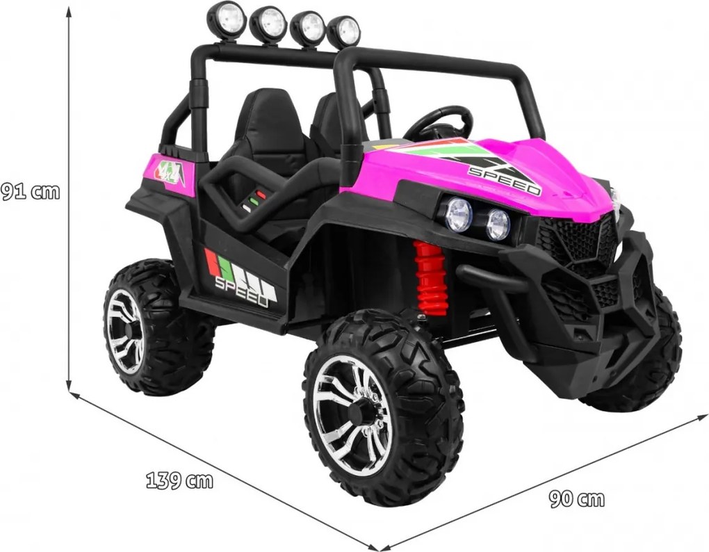 Ramiz Terénní bugina pro děti růžová + pohon 4x4 + dálkové ovládání + nosič zavazadel + rádio MP3 + LED