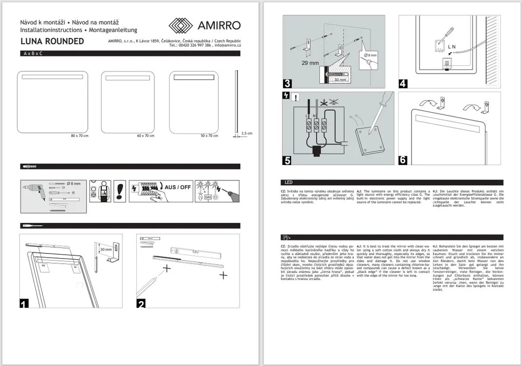 Zrcadlo se zaoblenými rohy a s LED osvětlením do koupelny, na zeď a na chodbu 411-422