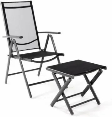 Zahradní polohovatelná židle + stolička pod nohy - černá OEM D40797