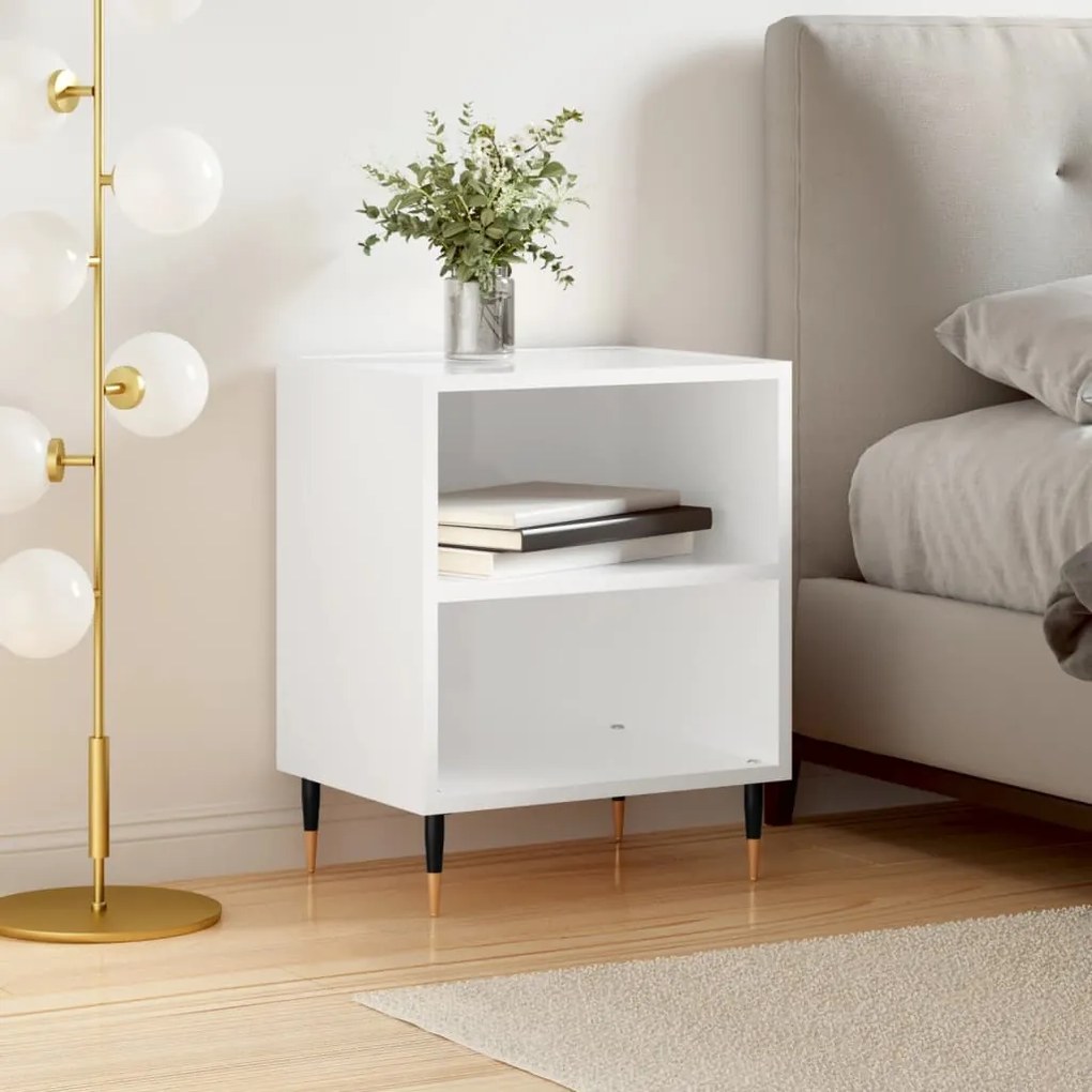 Noční stolek bílý s vysokým leskem 40x30x50 cm kompozitní dřevo - Default Title