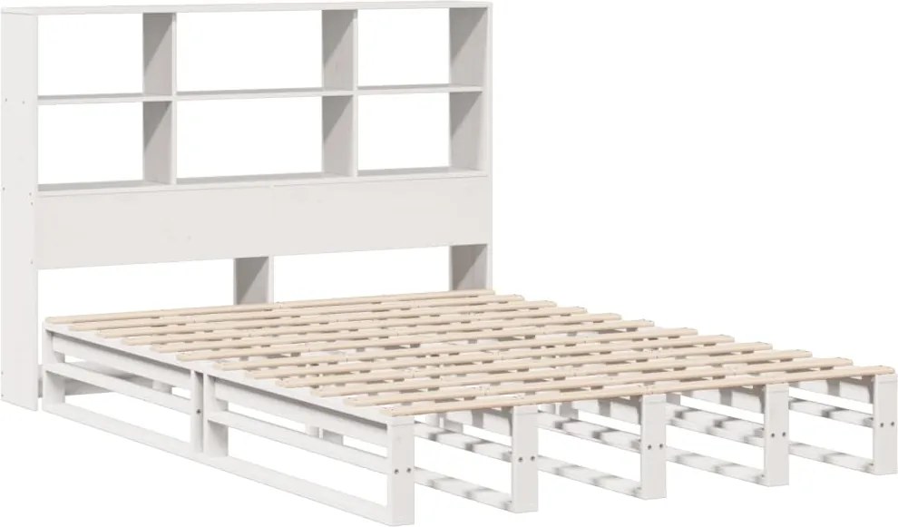 Postel s knihovnou bez matrace bílá 160 x 200 cm masivní dřevo 3323927