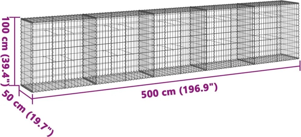 Gabionový koš s víkem 500 x 50 x 100 cm pozinkované železo 3295146