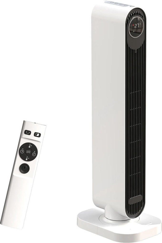 HOMCOM 2000W ventilátorový ohřívač z ABS s dálkovým ovládáním, kýváním a časovačem, 30 x 22 x 82,5 cm, bílá
