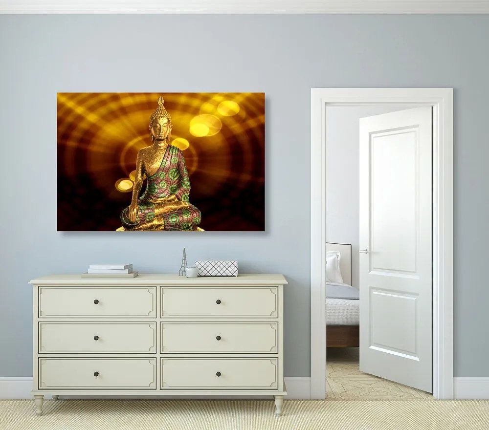 Obraz socha Budhu s abstraktním pozadím - 120x80 cm