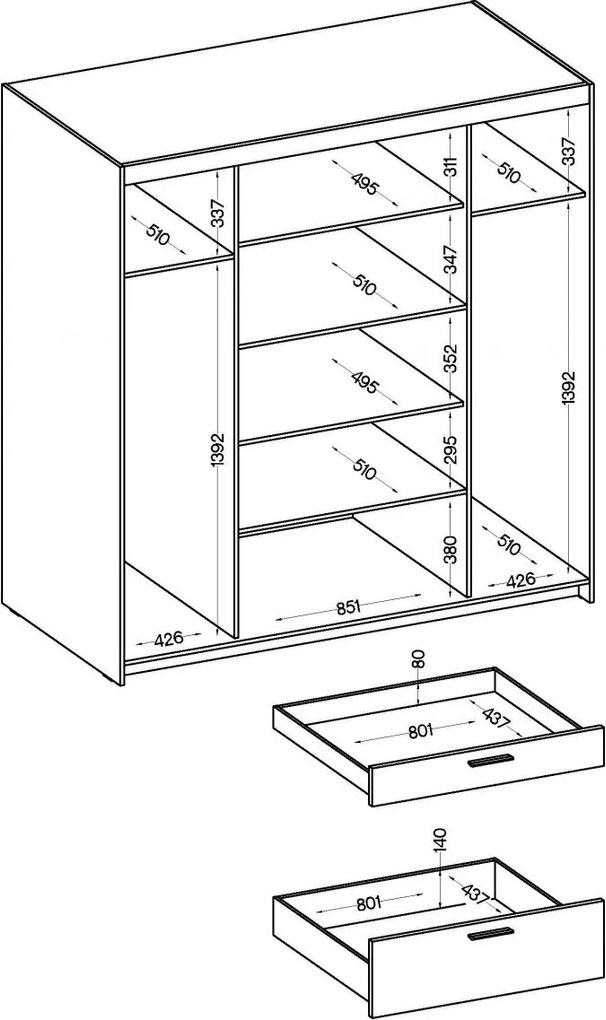 FALCO Šatní skříň Enja 4D2S se zrcadlem Odstín: Dub sonoma