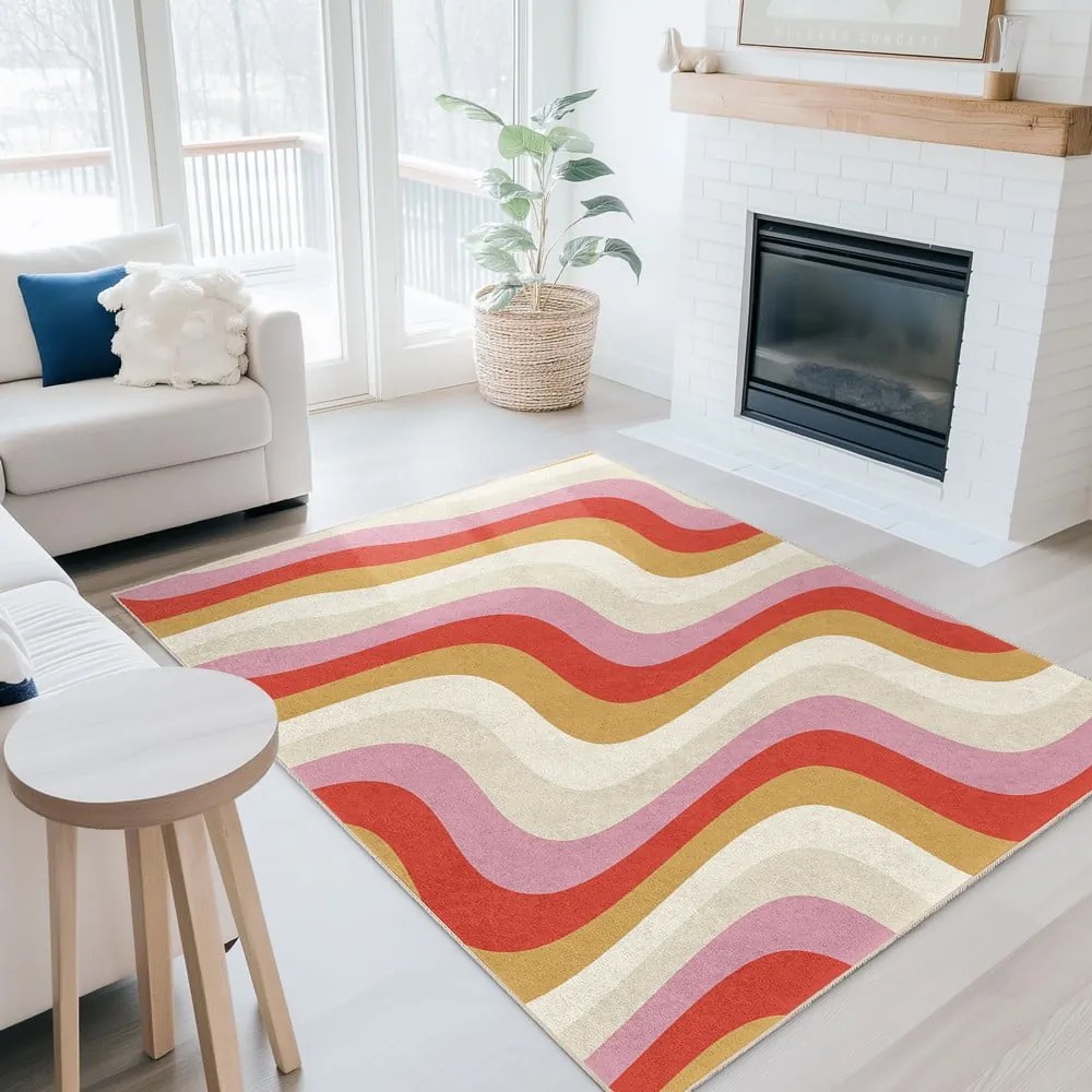 Žlutý/růžový pratelný koberec 120x180 cm Creamy Raspberry Swirl – Mila Home