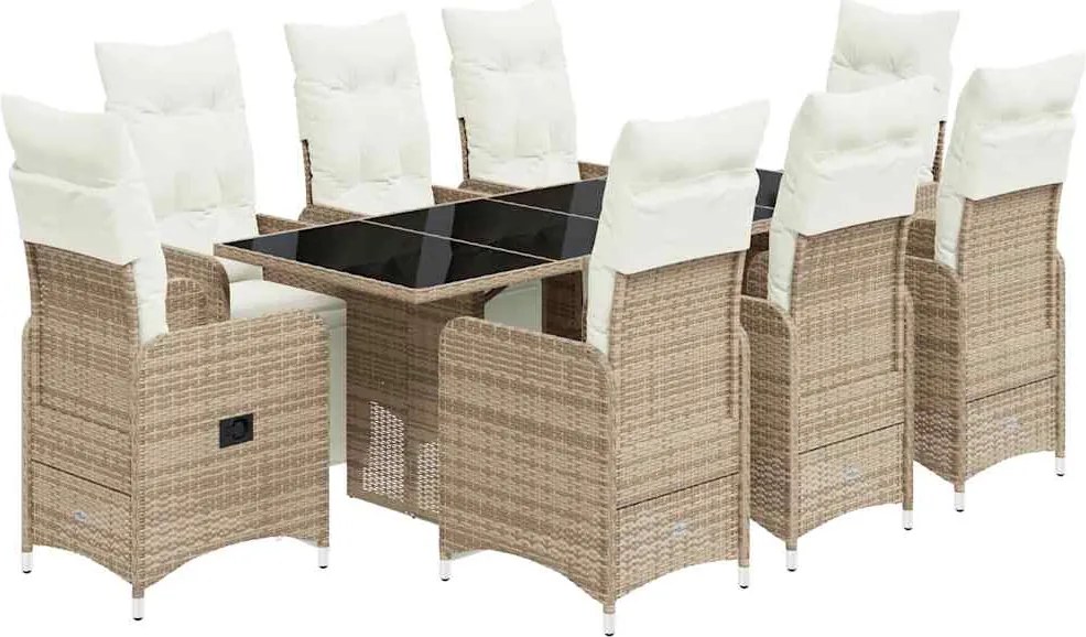 9dílný zahradní bistro set s poduškami hnědý polyratan 3277216