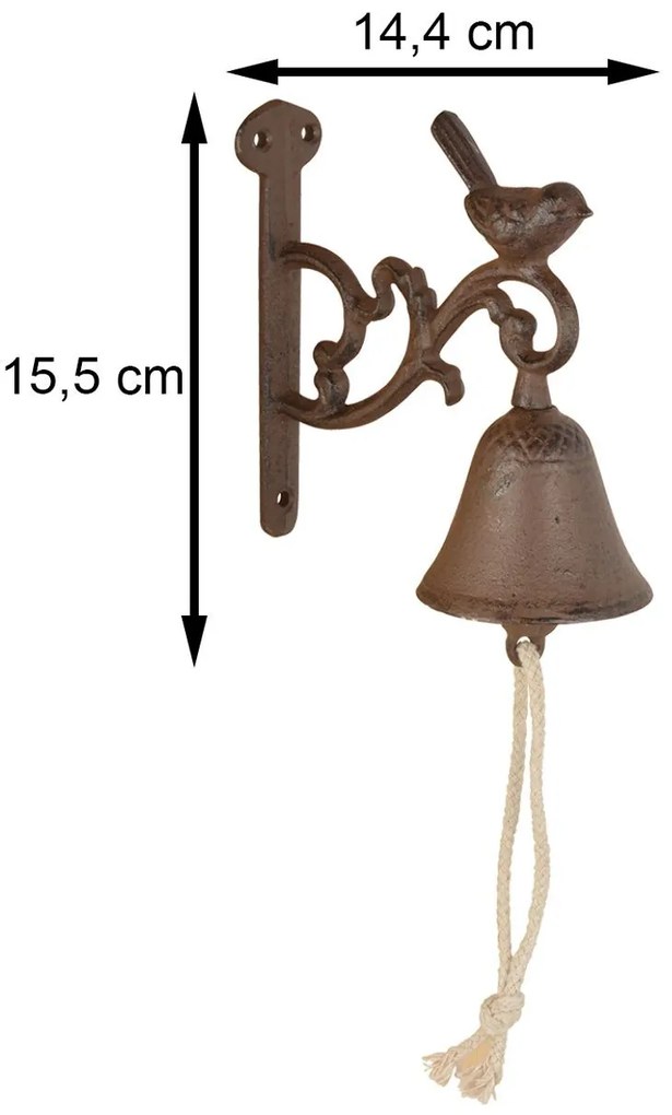 Zahradní zvonek Birdie, 15,5x14,5 cm, litina, hnědá