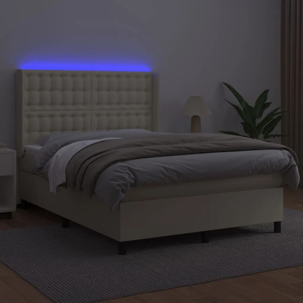 Box spring postel s matrací a LED krémová 140x190 cm umělá kůže 3139381