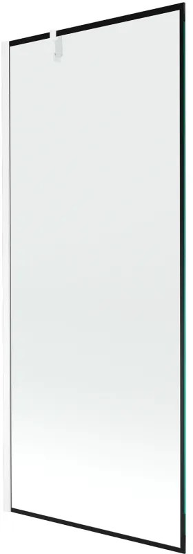 Mexen Next, vanová zástěna 1-křídlová 80 x 150 cm, fixní křídlo, 6 mm čiré sklo s černým vzorem, bílý profil, 895-080-000-00-0-20