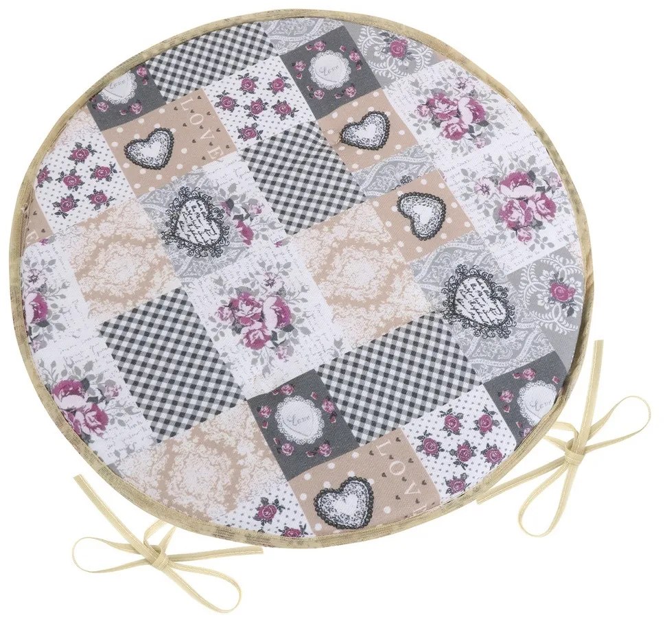 Bellatex Sedák DITA kulatý hladký Patchwork love, 40 cm