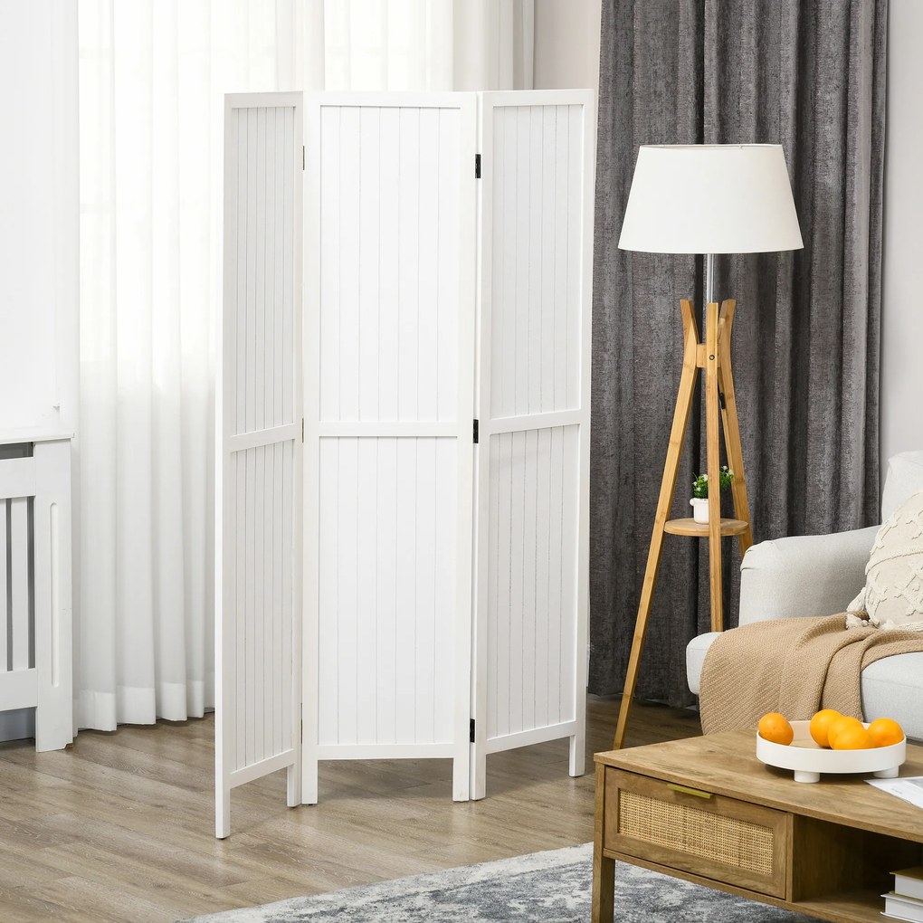 HOMCOM 3-panelový skládací paravan 120x1,8x170 cm, prvek soukromí, rustikální styl pro kancelář, ložnici a obývací pokoj, bílý