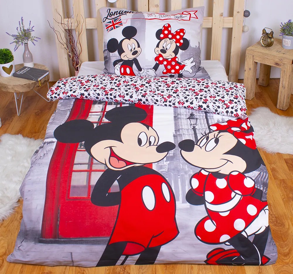 Bavlněné povlečení 140x200 70x90 Mickey & Minnie in London Telephone