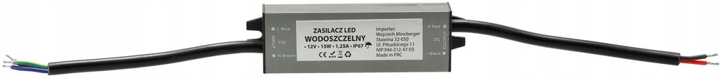 BERGE LED hermetický zdroj - 12V - 15W - 1,25A - IP67