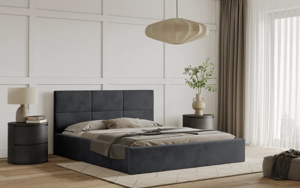 Postel TIVOLI 140x200 tmavěšedá s úložným prostorem