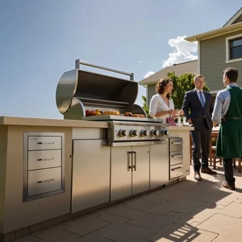Nerezová komoda se 3 zásuvkami s rukojetí 35*58 cm Bbq úložná skříňka