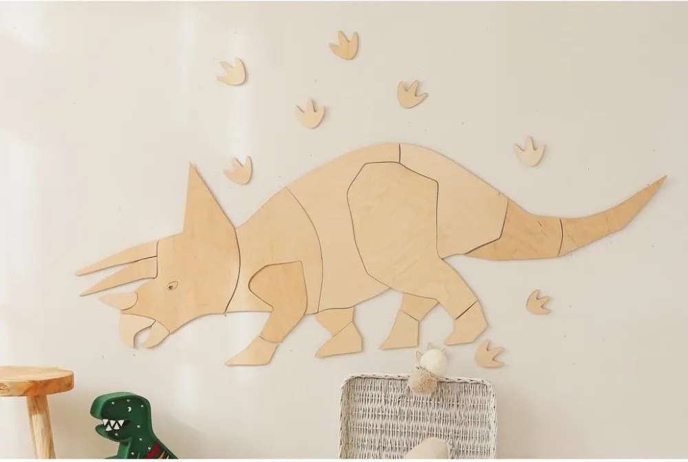 Dřevěná nástěnná dekorace Origami Triceratops - dinosaurus do dětského pokoje S