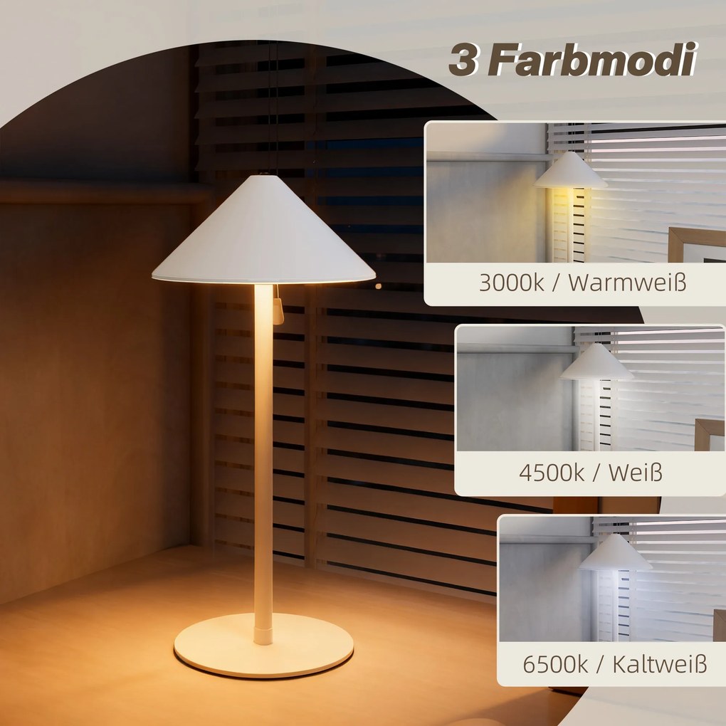 HOMCOM LED stolní lampička s USB kabelem, dotykový spínač, kov, dobíjecí, bílá