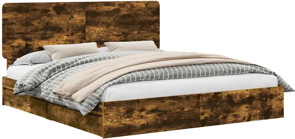 Postel s úložným prostorem se zásuvkou Kouřový dub 180 x 200 cm 3412662