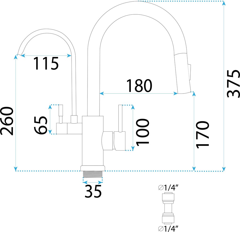 Rea Eco Fresh, dřezová baterie s výtokem pro filtr pitné vody, měděná matná, REA-B7436