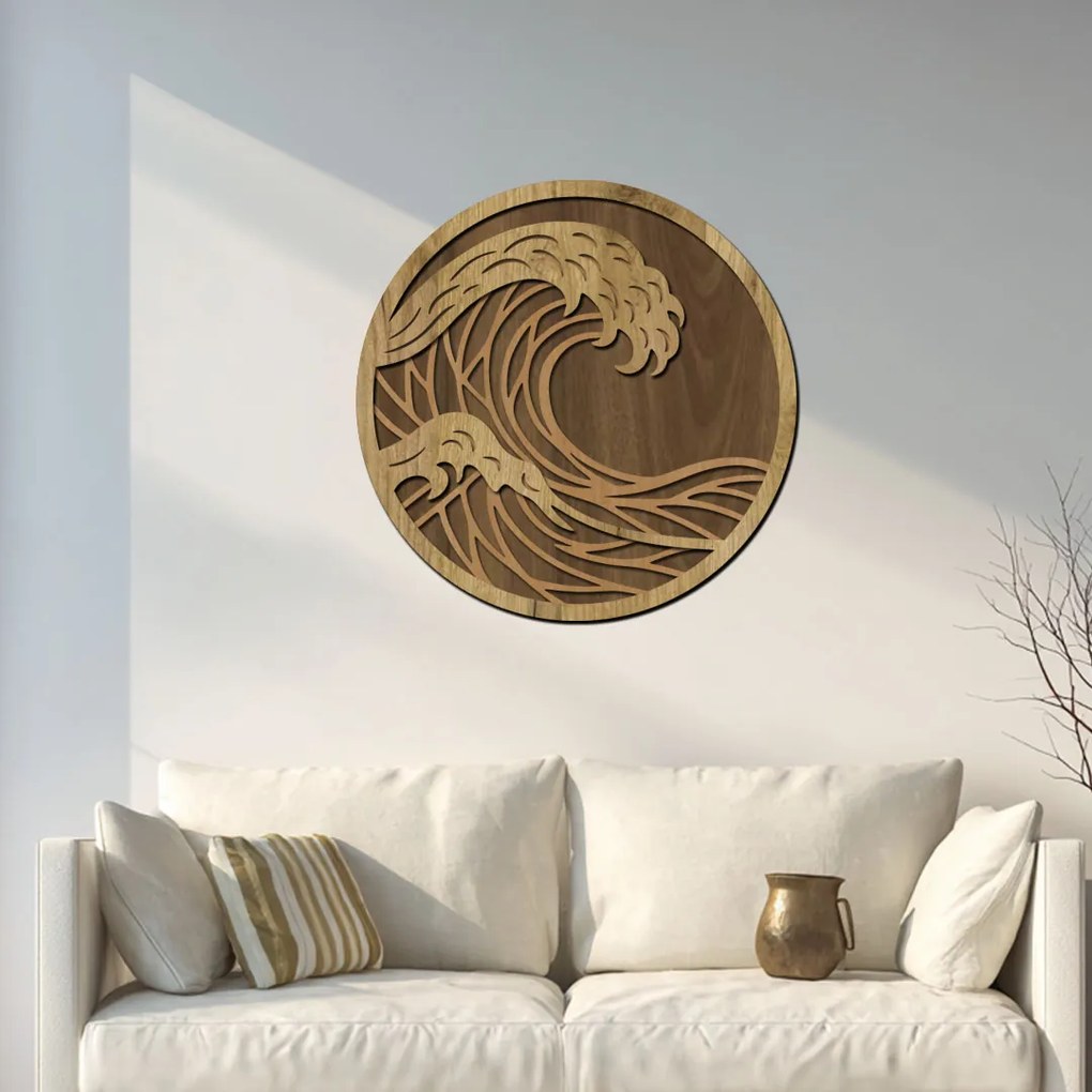 dřevo života 3 vrstvý dřevěný obraz VLNY Zvolte barvu dekoru: Sonoma-Buk-Ořech, Zvolte rozměr Ø (cm): 40