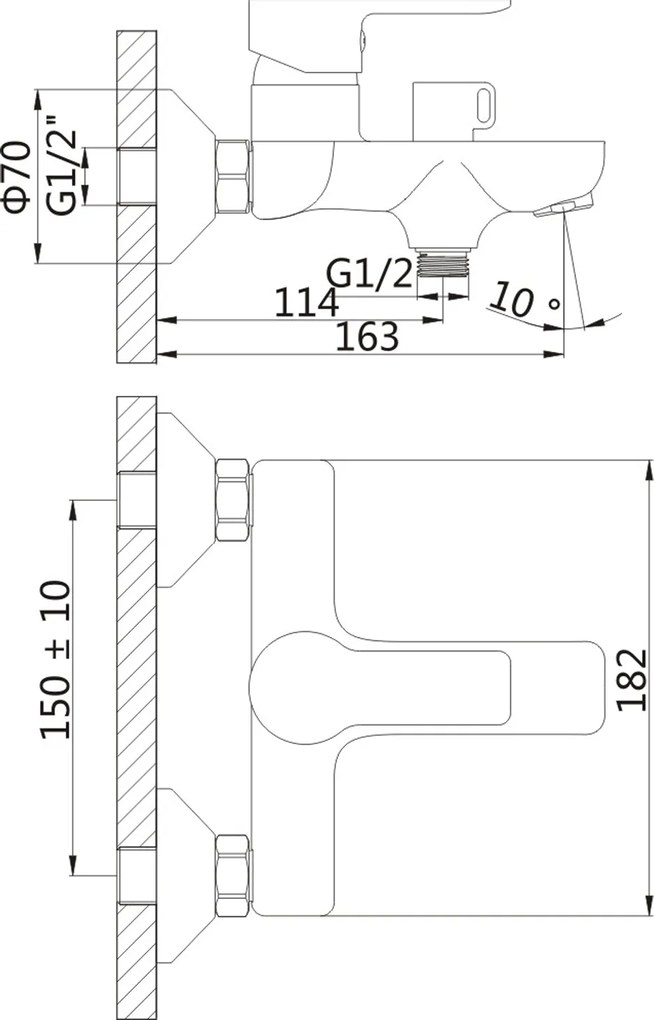 Bruckner Bruckner, BARON nástěnná vanová baterie, rozteč 150mm, chrom (otočný přepínač), 612.010.1