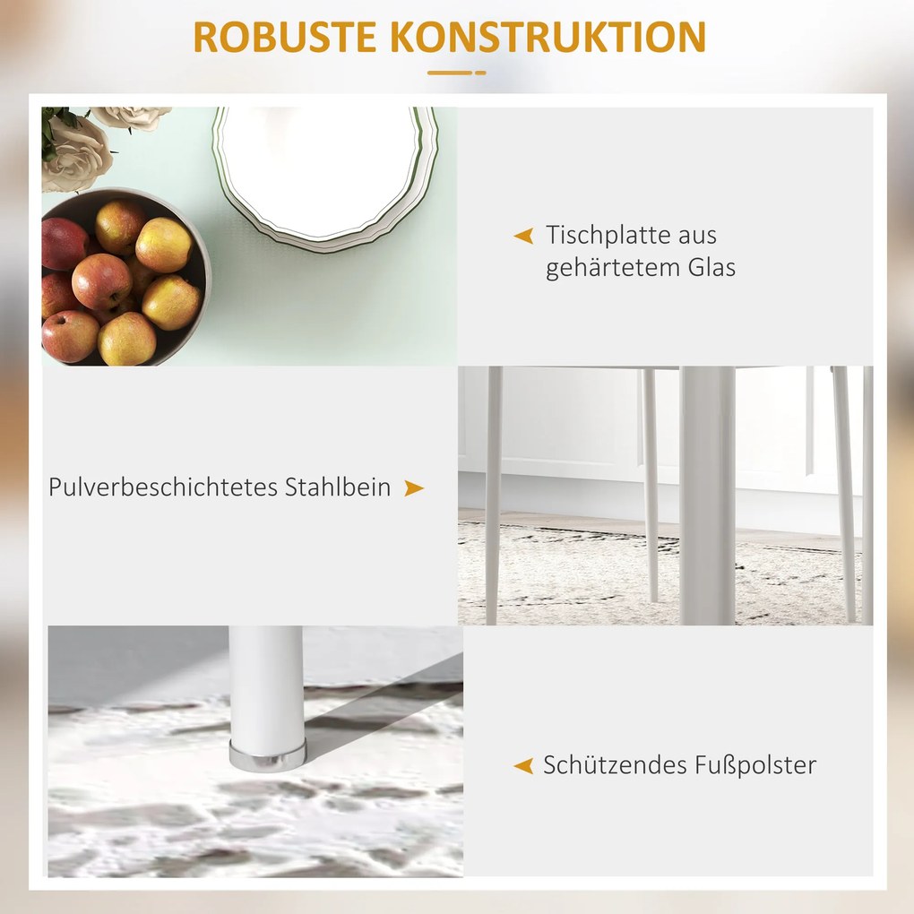 HOMCOM 5-dílná jídelní souprava, jídelní stůl se 4 židlemi, kuchyňský stůl se skleněnou deskou, jídelní skupina, jídelní nábytek, jídelní set pro kuc…