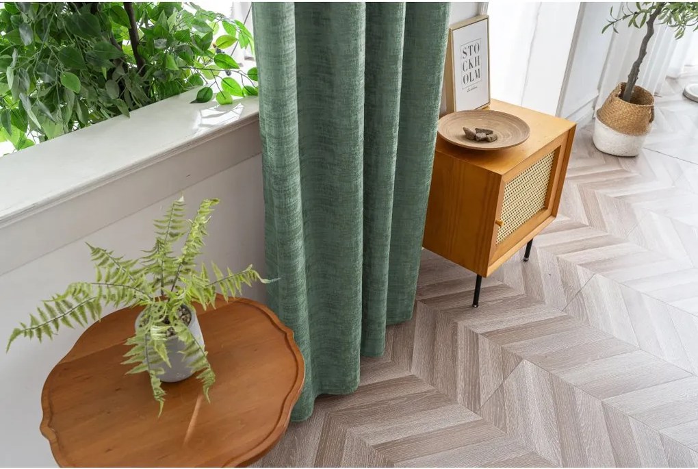 Zatemňovací závěs LOOM VELVET 140x250 cm, zelený Zavěšení: Kovové kroužky