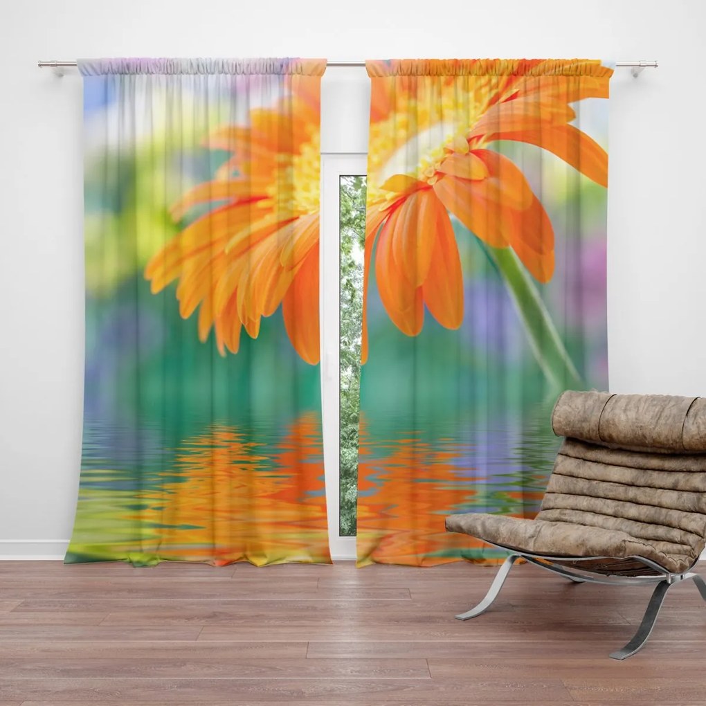 Sablio Závěs Oranžová gerbera: 2ks 140x250cm