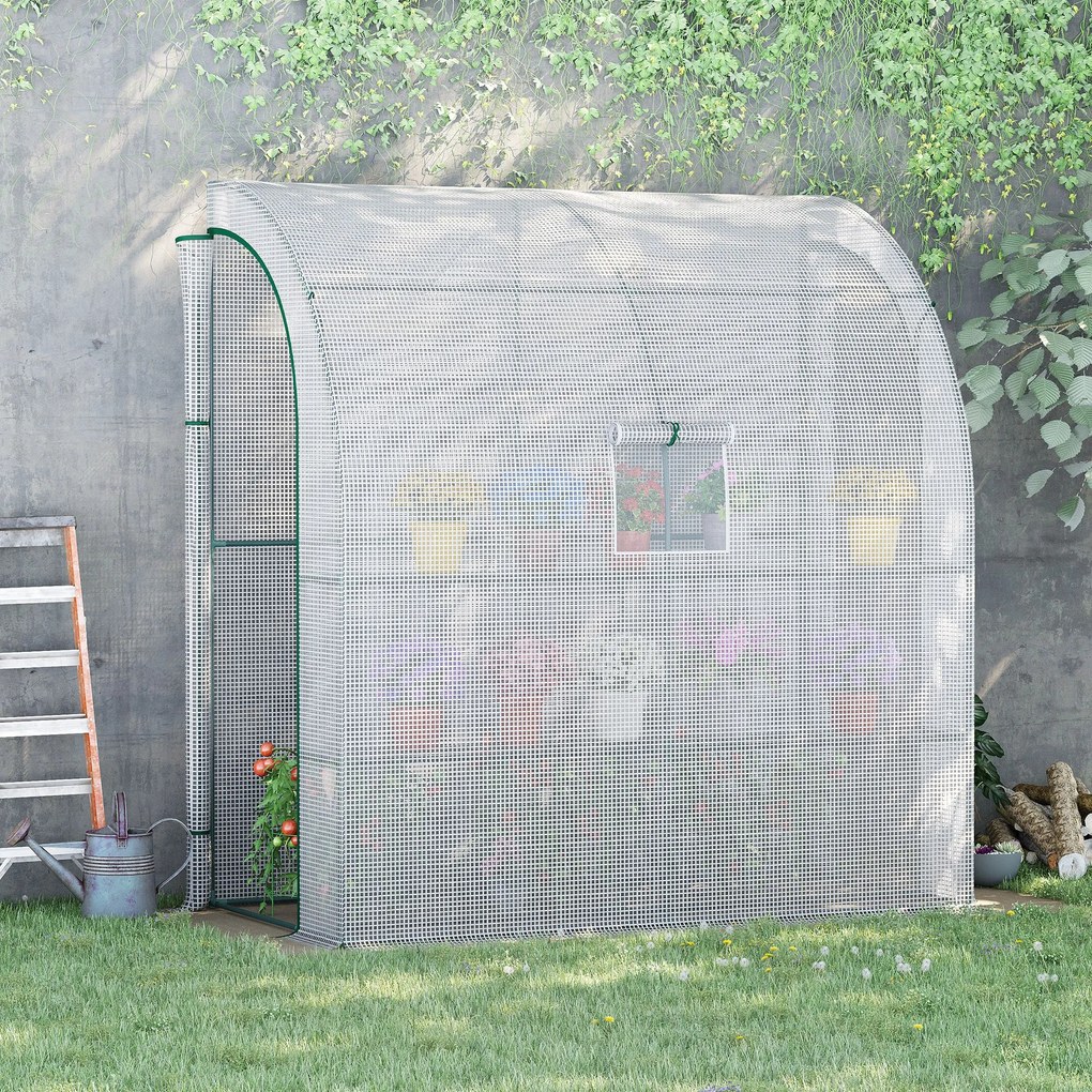 Outsunny fóliový skleník na rajčata 200x100x215cm s oknem ze síťoviny a rolovacími dveřmi UV ochrana v bílé barvě pro rostliny a zahradu