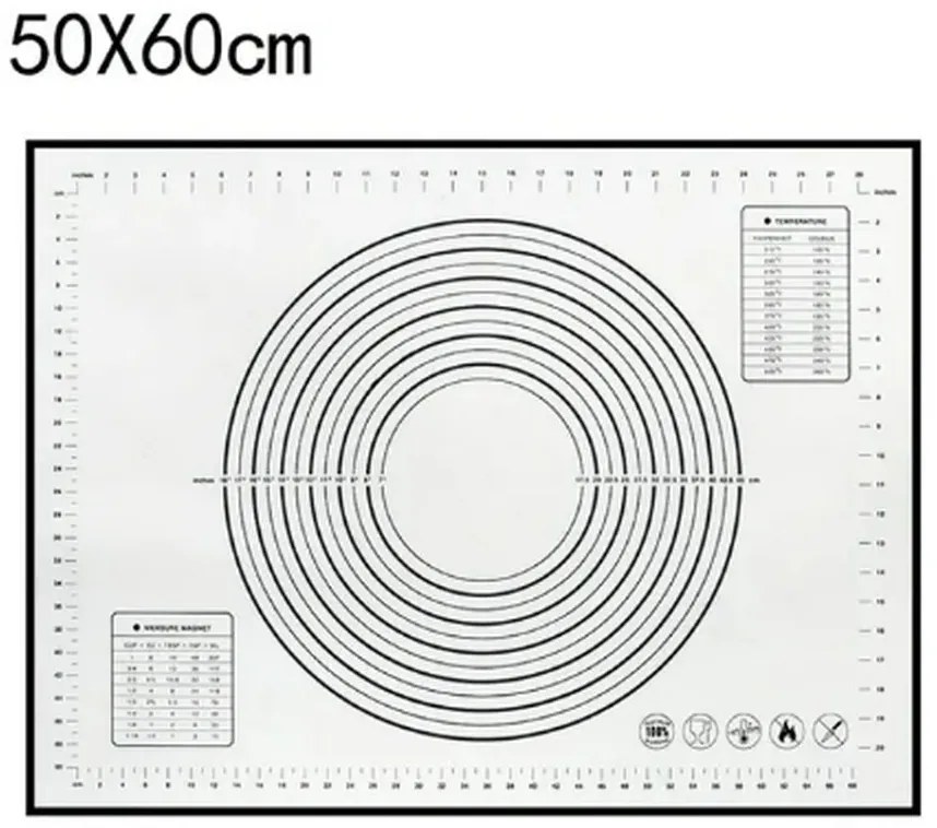 Silikonová kuchyňská podložka s měřítkem - nepřilnavá (v 8 velikostech) Barva: Černá, Velikost: 60x50 cm