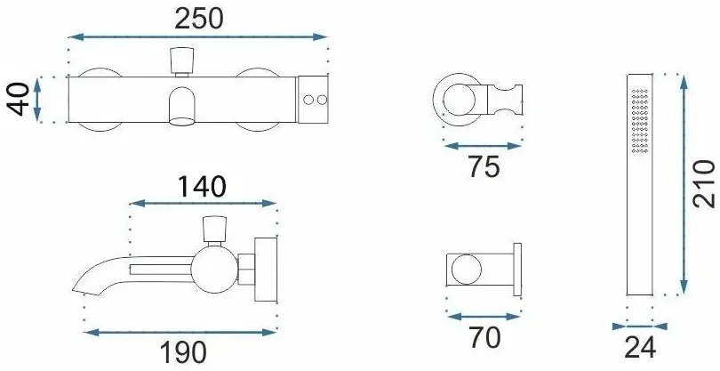 Nástěnná vanová baterie Rea LUNGO GRIP titan