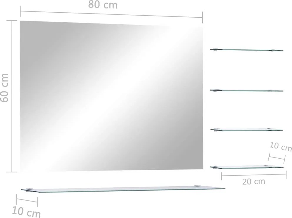 Nástěnné zrcadlo s 5 poličkami stříbrné 80 x 60 cm 249445