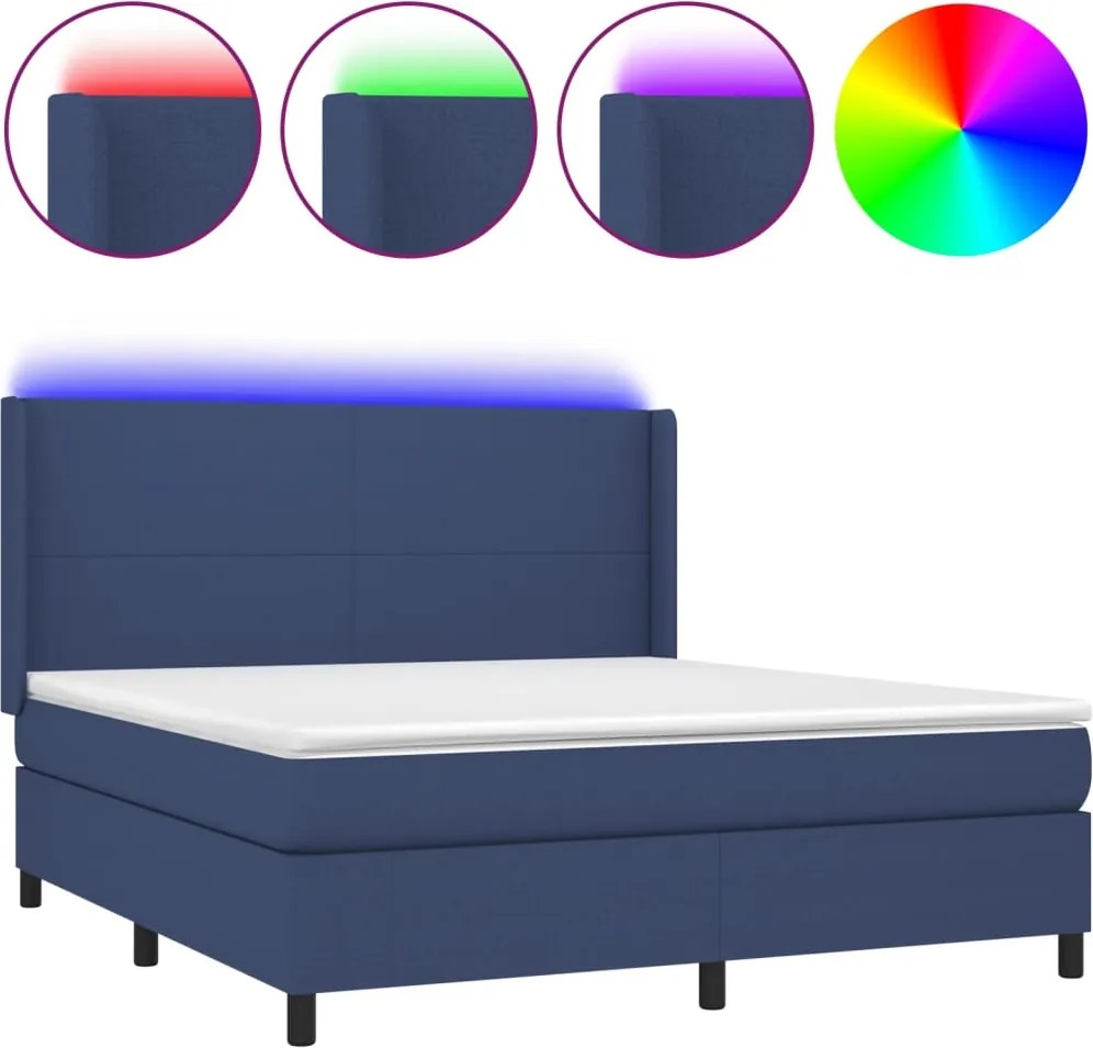 Box spring postel s matrací a LED modrá 160x200 cm textil 3138171