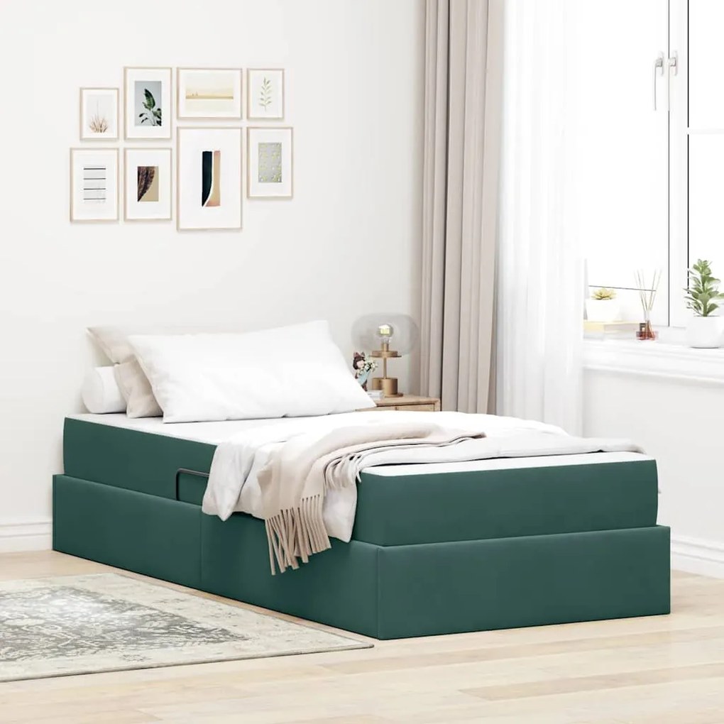 Postel s úložným prostorem a matrací Tmavě zelená 100 x 200 cm 3399703