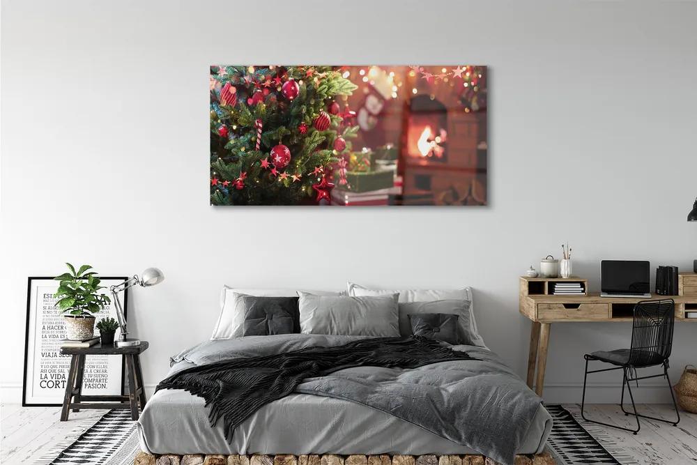akrylový obraz Ozdoby vánoční strom dárky 140x70 cm