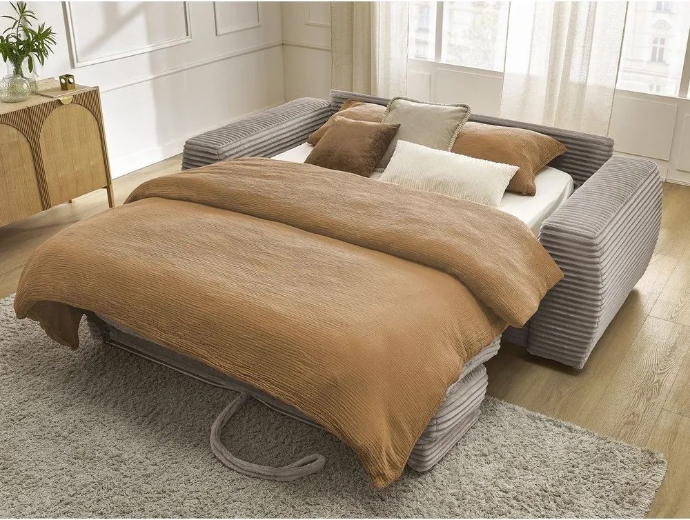 Taupe manšestrová pohovka na každodenní spaní/rozkládací 240 cm Hugo – Bobochic Paris