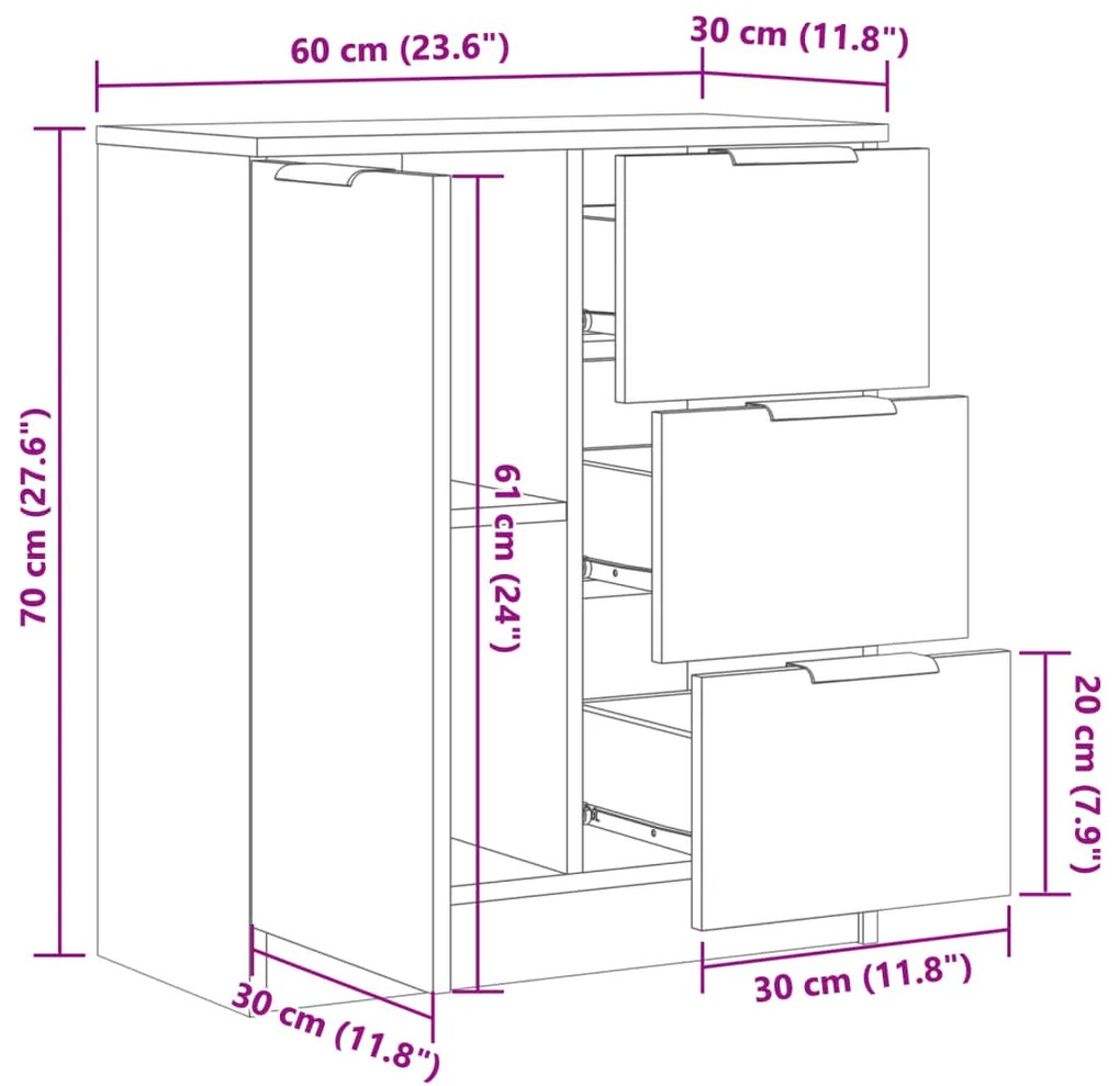 vidaXL Příborník dub artisan 60 x 30 x 70 cm kompozitní dřevo