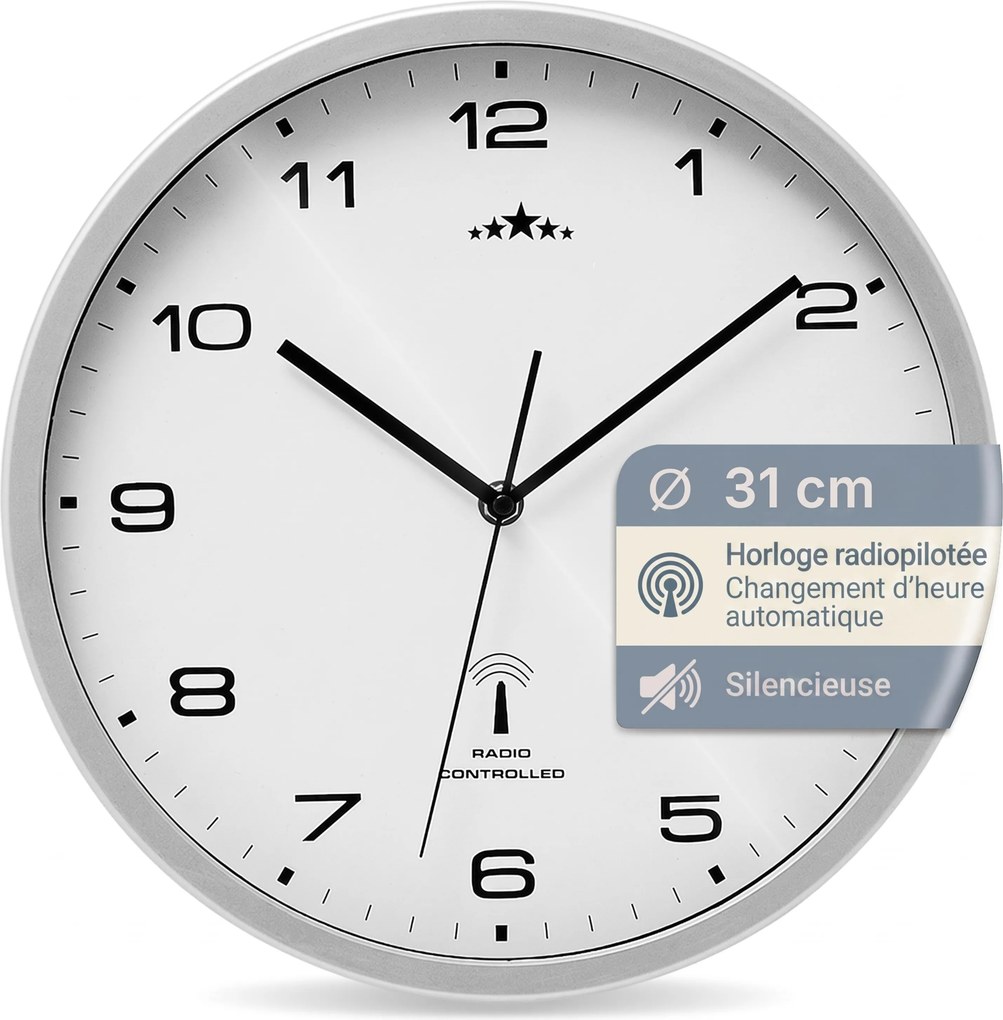 Nástěnné hodiny řízené rádiem bílá/stříbrná Ø31cm