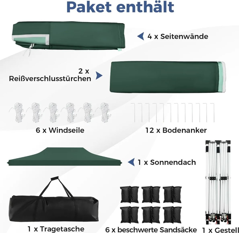 Costway Pavilon skládací altán s 6 odnímatelnými bočními stěnami, výškově