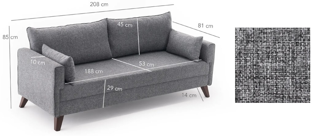 Atelier del Sofa 3-místná pohovka Bella Sofa For 3 Pr - Grey, Šedá