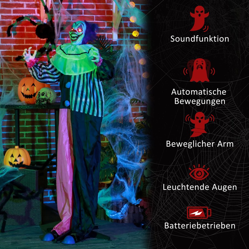 HOMCOM Strašidelný klaun Halloween dekorace, pohyblivý, funkce smíchu, růžová + fialová
