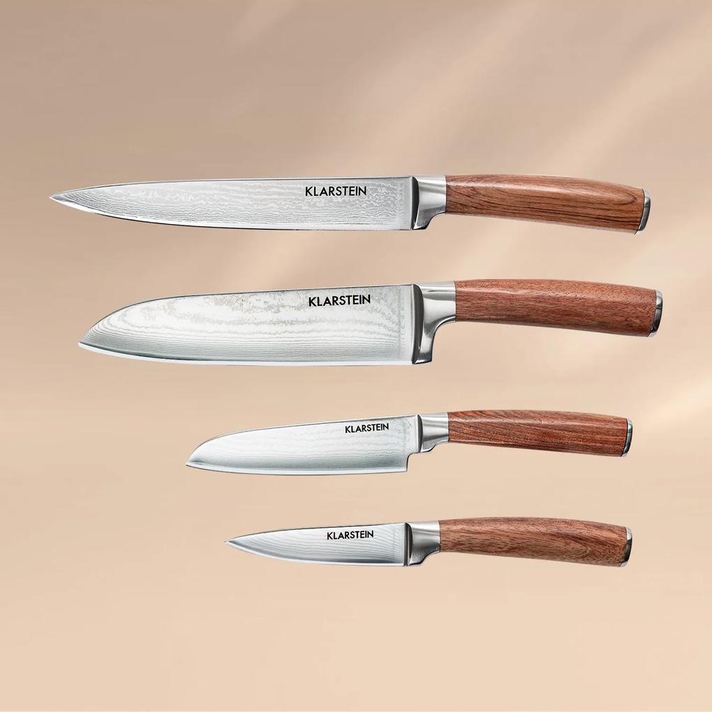 Kaito, sada damaškových nožů, 4dílná, extra ostré, rukojeti z růžového dřeva