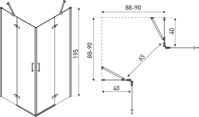 Aplomo Flow 90x90 čtvercový sprchový kout, gold