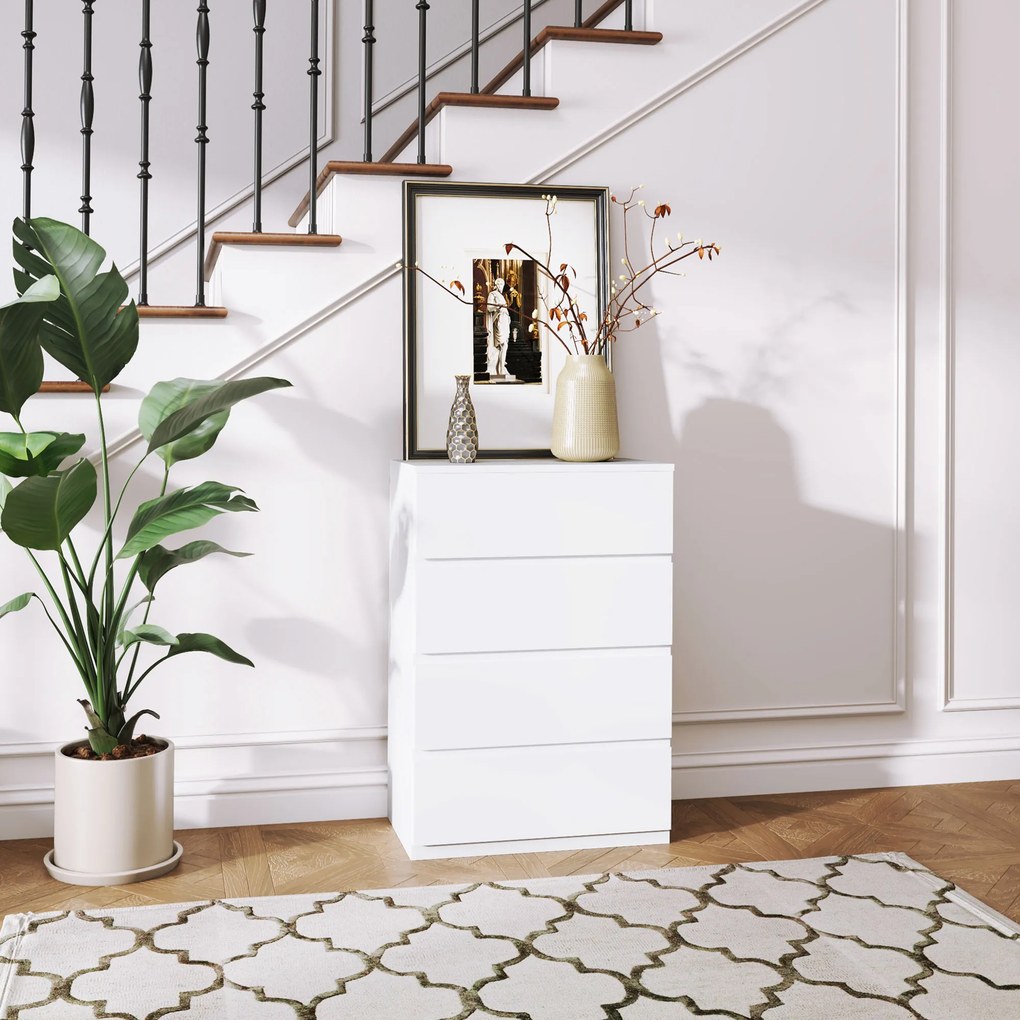 HOMCOM komoda Příborník se 4 zásuvkami, výklopná kancelářská skříň v bílé barvě, 55 x 33 x 80 cm, ideální pro obývací a pracovní prostory | Aosom.de