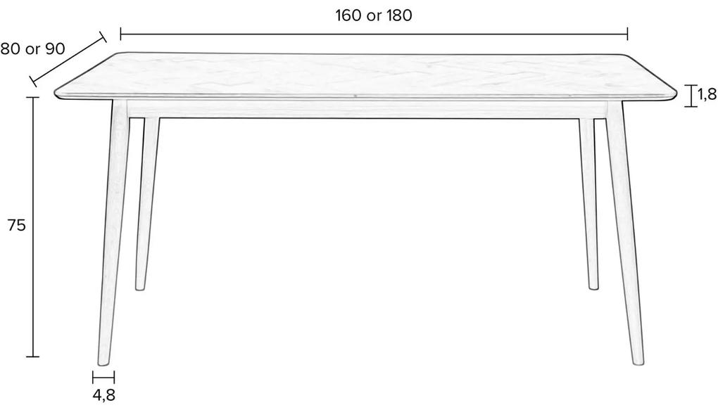 OnaDnes -20% White Label Černý jasanový jídelní stůl WLL FABIO 180 x 90 cm