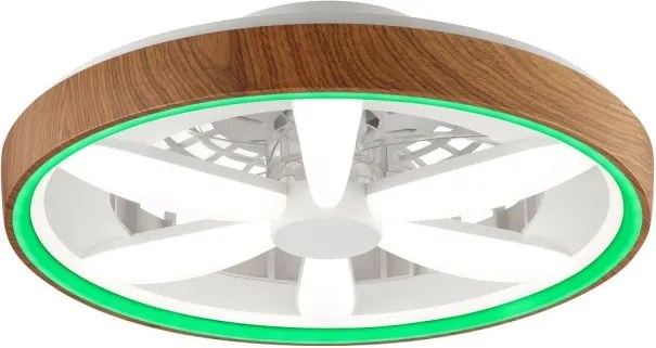 Brilliant G80935/76 Stmívatelné LED svítidlo GAIANO dekor DŘEVO, reverzní VENTILÁTOR LED RGB