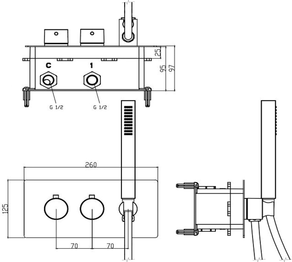 Sapho Rhapsody podomítková sprchová termostatická baterie vč. sprchy 2 výstupy chrom 5508