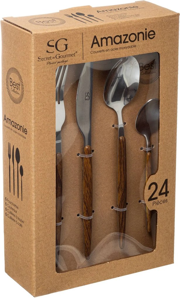 Sada příborů AMAZONIE, 24 prvky, s dřevěnou rukojetí